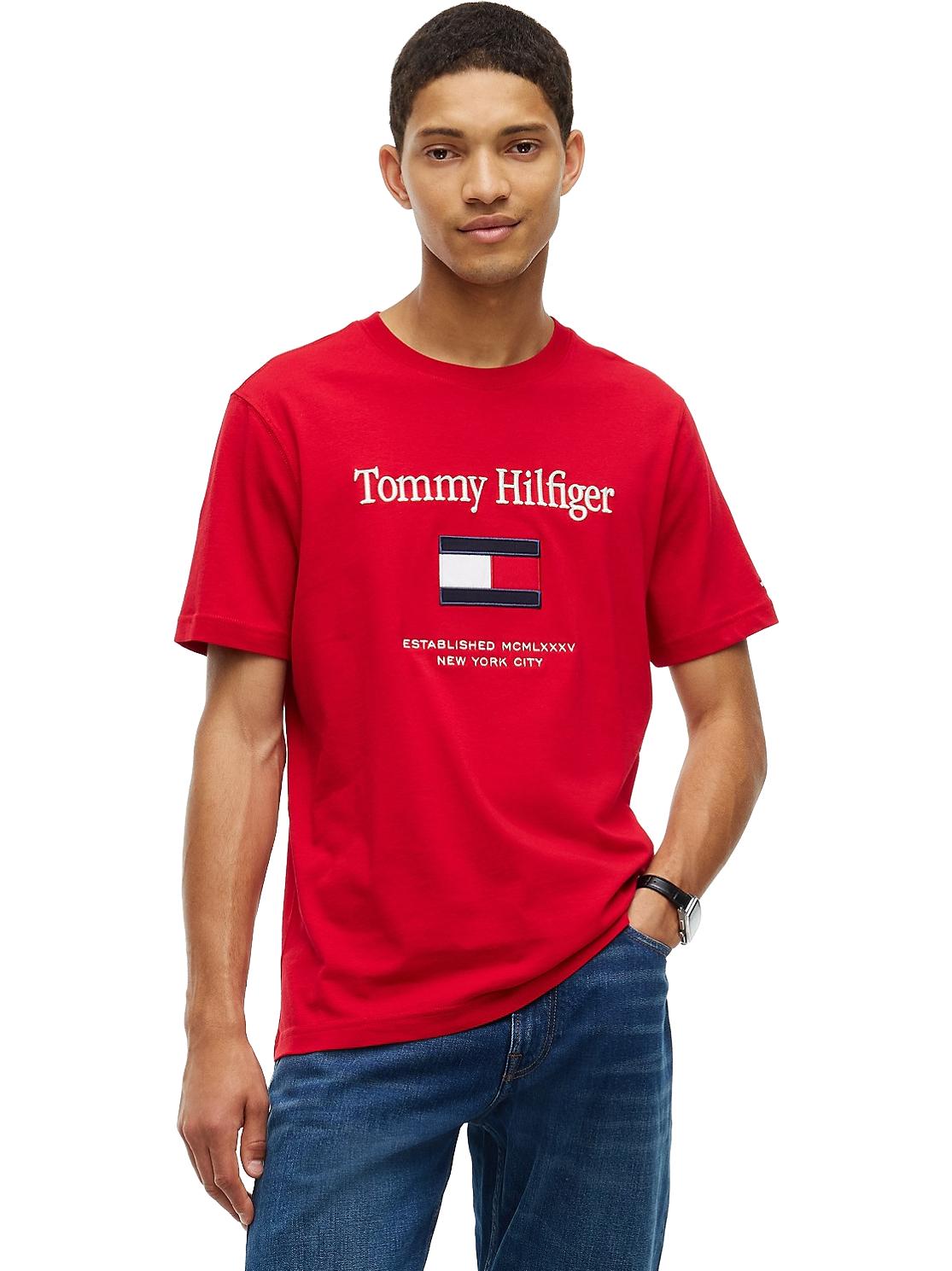 TOMMY HILFIGER men's embroidered flag logo t-shirt -